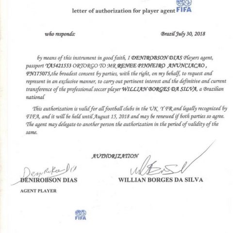 PHOTO: Willian denies signing any FIFA Agent Authorization Letter ...