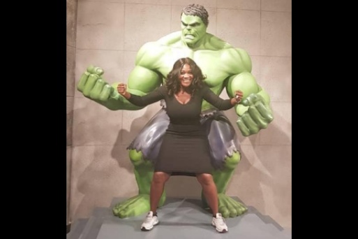 Actress Mercy Johnson shares a snap with Incredible Hulk wax figure ...